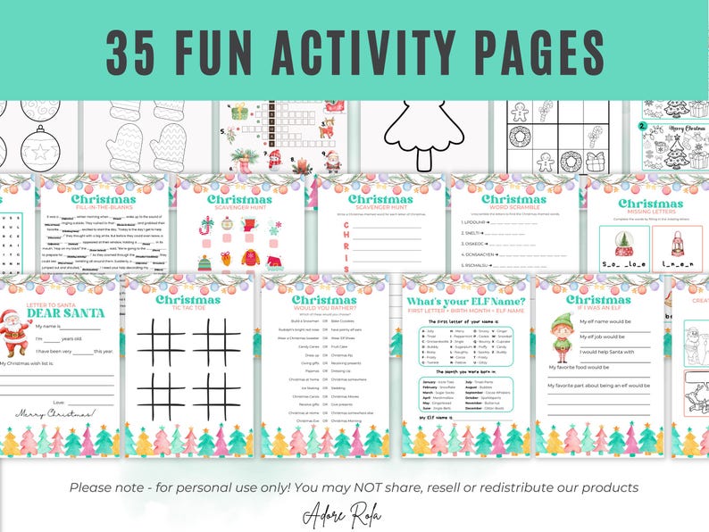 50 Kids Christmas Activity Printable Pages | Colorful Holiday Themed ...