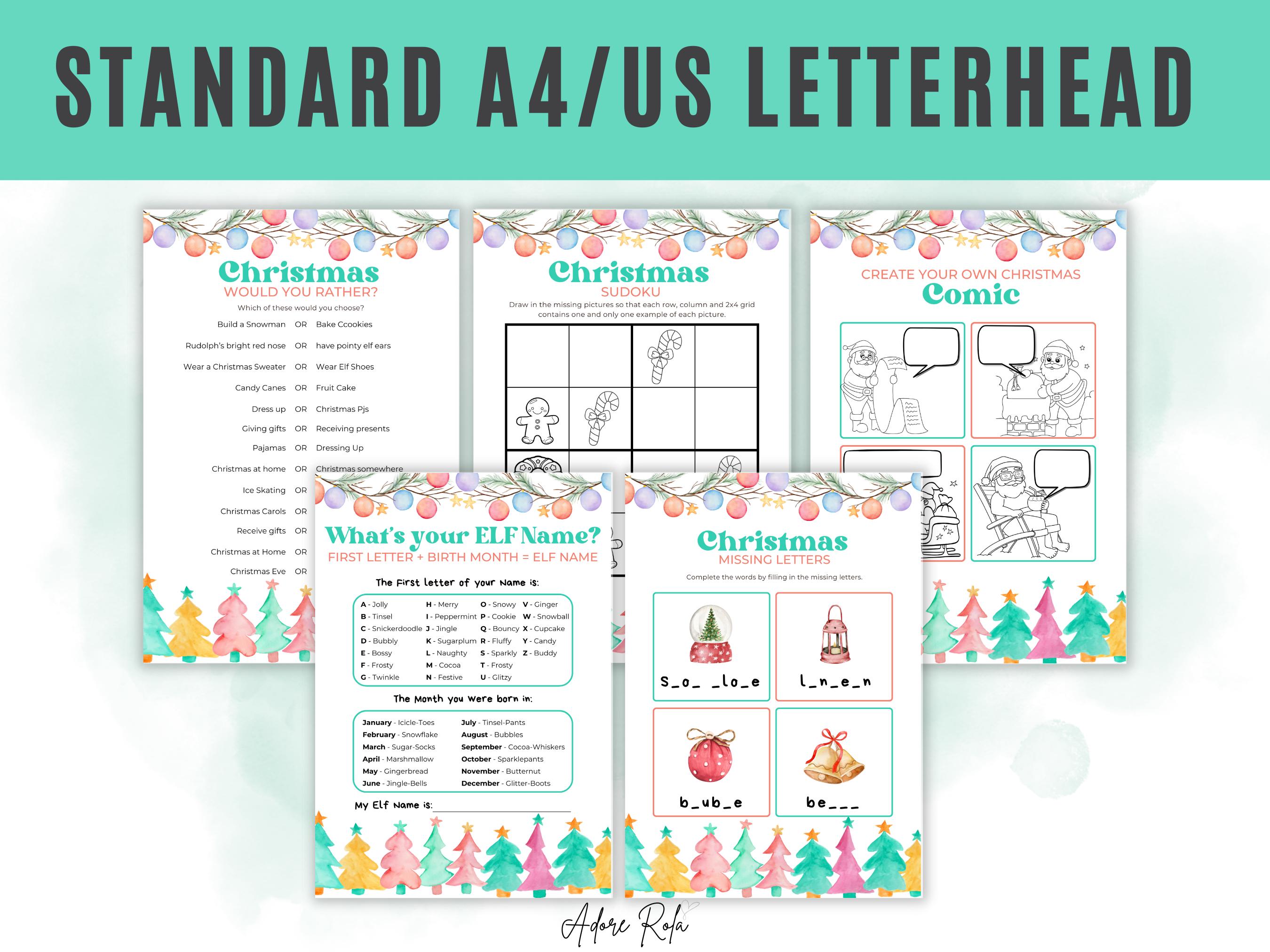 50 Kids Christmas Activity Printable Pages | Colorful Holiday Themed ...