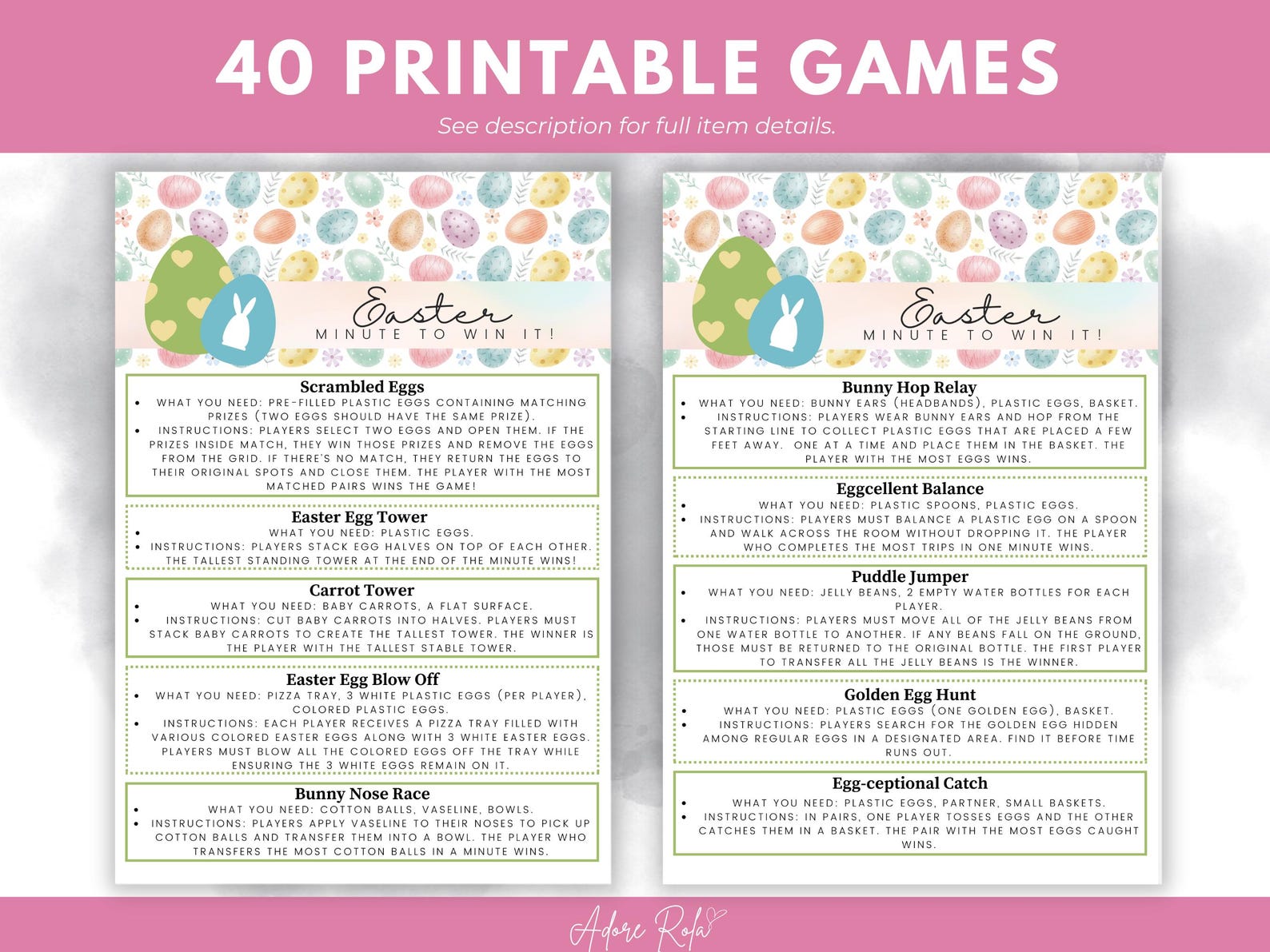 Easter Minute to Win It Games Bundle - 40 Fun and Friendly Printable ...