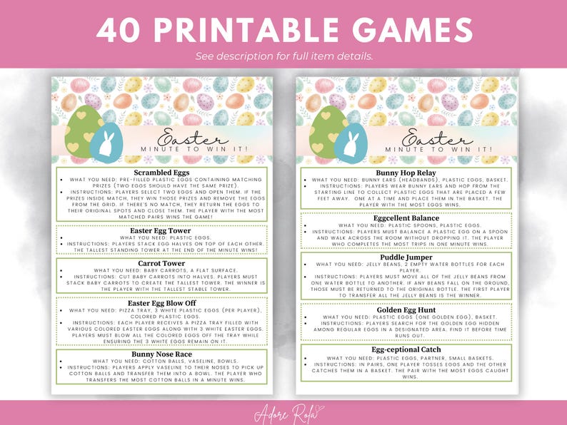 Easter Minute to Win It Games Bundle - 40 Fun and Friendly Printable ...