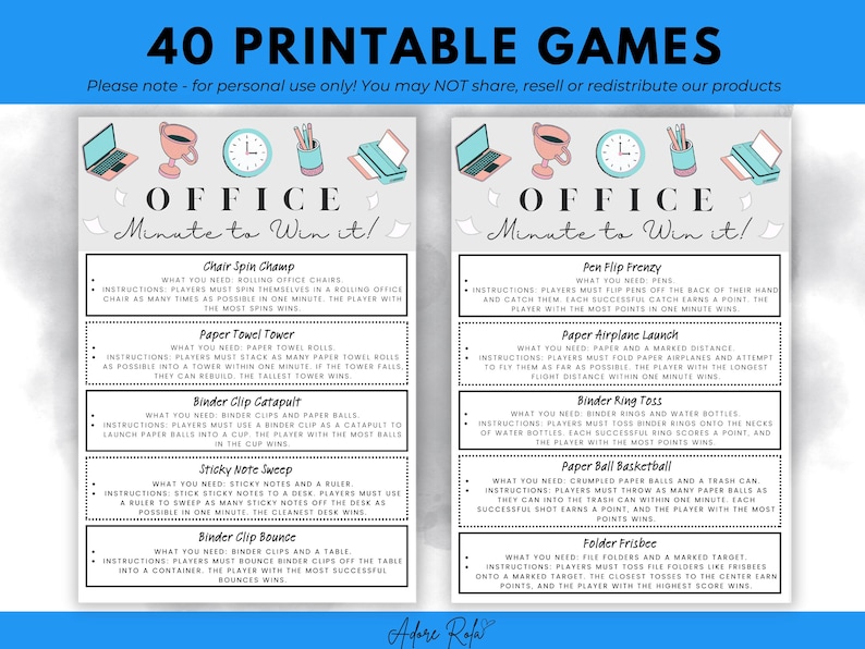 40 Office Minute to Win It Games - Great for Corporate, Work Parties ...