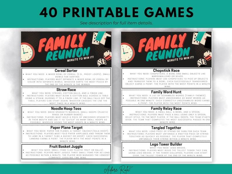 Family Reunion Minute to Win It Game Bundle | 40 Family Gathering ...