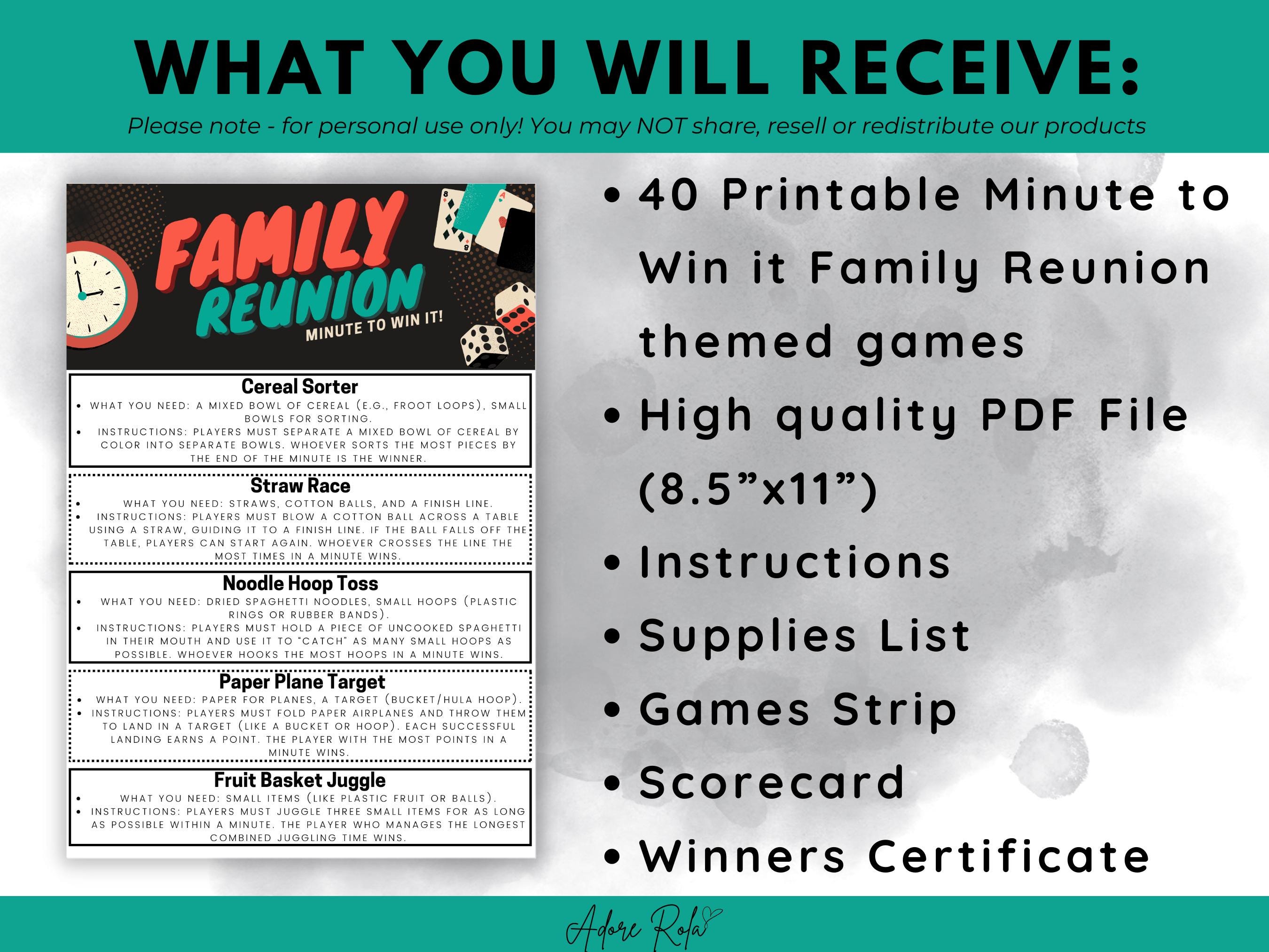 Family Reunion Minute to Win It Game Bundle | 40 Family Gathering ...