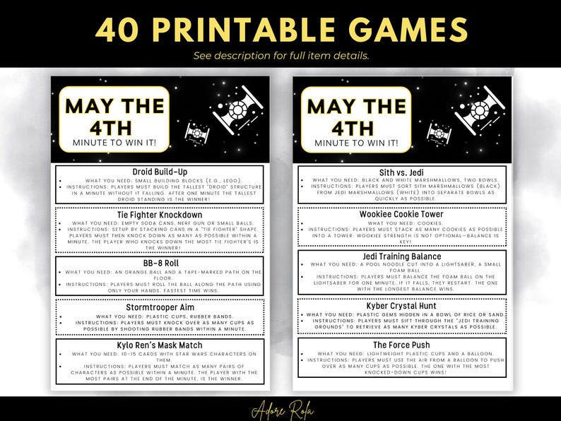 Star Wars Minute to Win It Games Bundle - 40 May the Fourth Themed ...