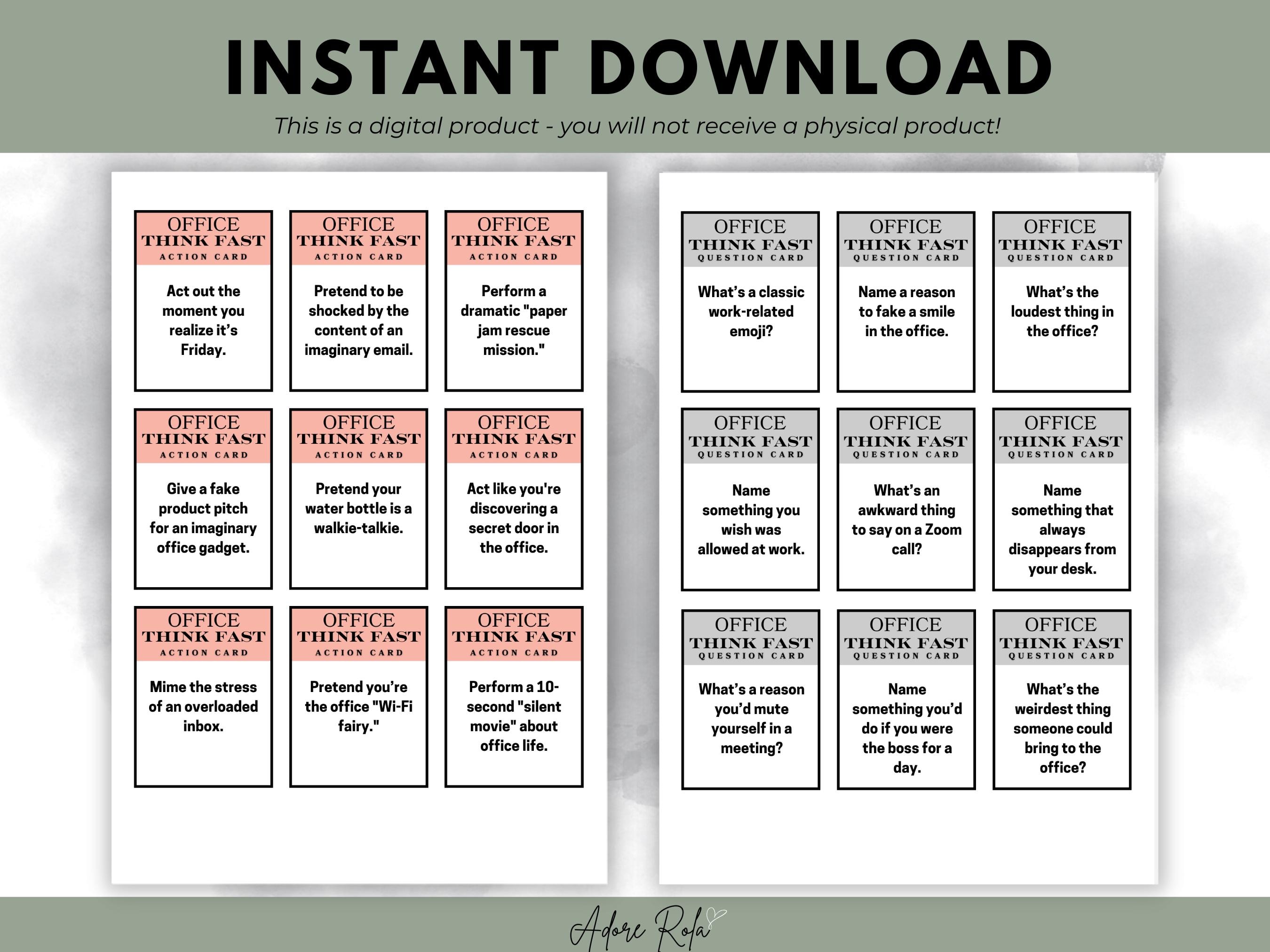 Office Think Fast Game - Printable Team Activity | 144 Question ...