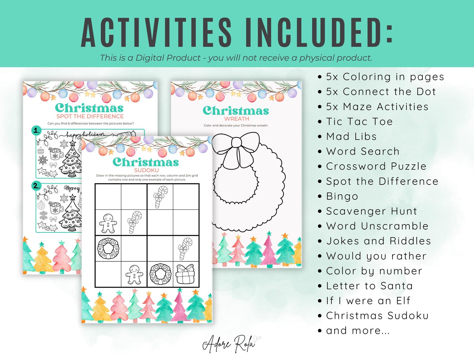 50 Kids Christmas Activity Printable Pages | Colorful Holiday Themed ...