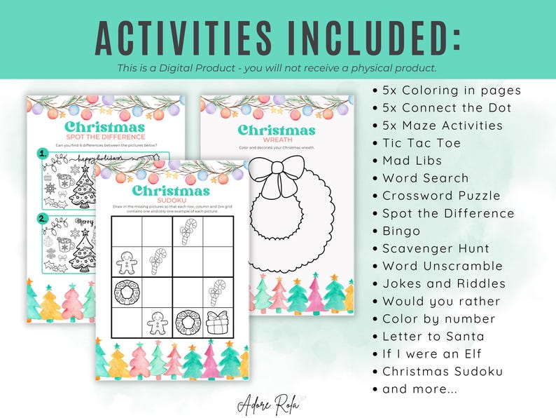 50 Kids Christmas Activity Printable Pages | Colorful Holiday Themed ...