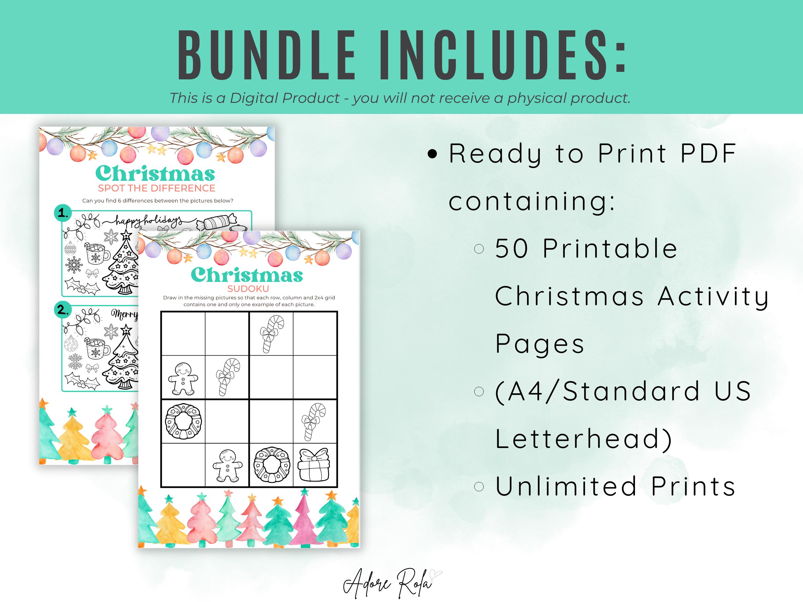 50 Kids Christmas Activity Printable Pages | Colorful Holiday Themed ...