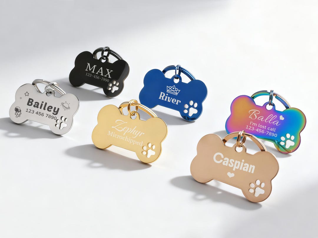 Custom Engraved Stainless Steel Pet Dog Tag, Personalized ID Tag - Etsy