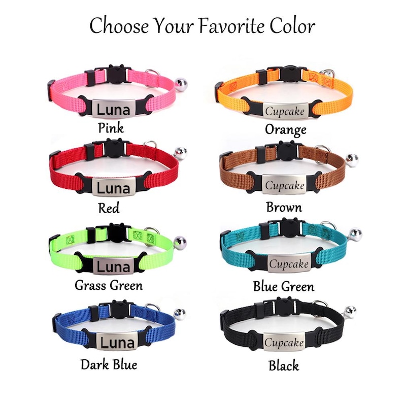 Personalised Cat Collar Reflective Cat Collar With Name Custom Engraved ...