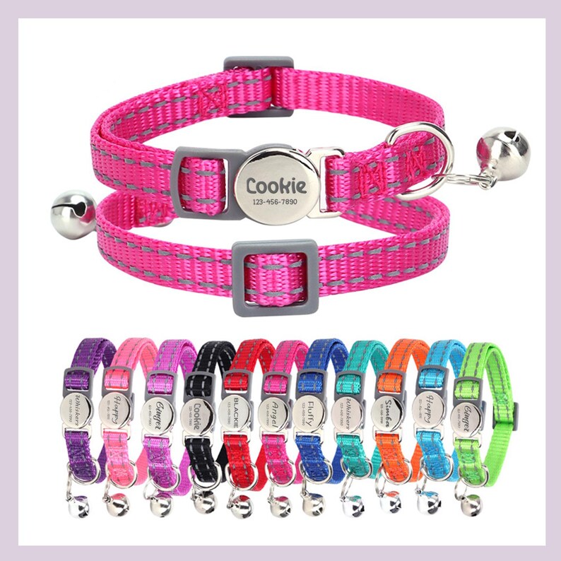 Personalized Cat Collar, Engraved Name Kitten Collar, Custom Engraved ...