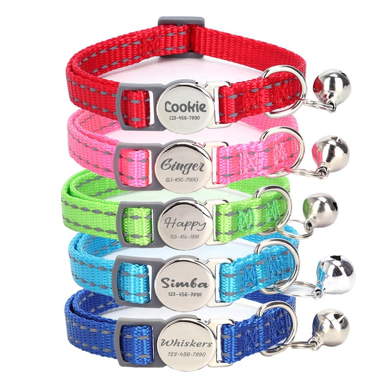 Personalized Cat Collar, Engraved Name Kitten Collar, Custom Engraved ...