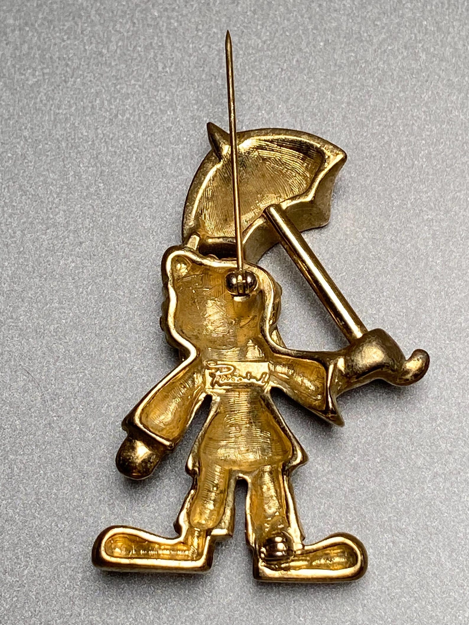 Signed Puccini 1970s Gold Tone and Sparkly Diamante Clown With Umbrella ...