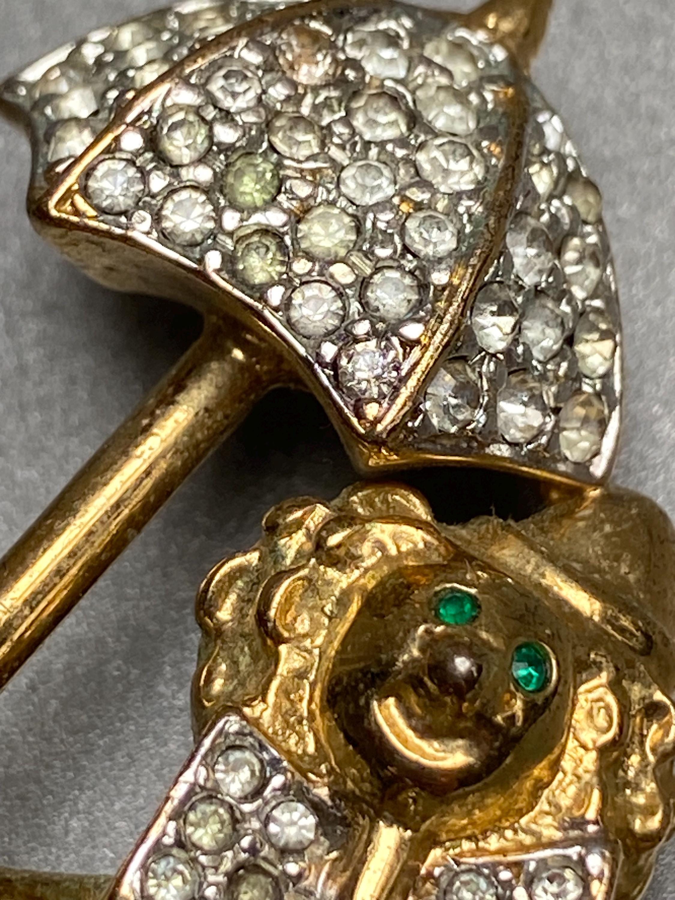Signed Puccini 1970s Gold Tone and Sparkly Diamante Clown With Umbrella ...