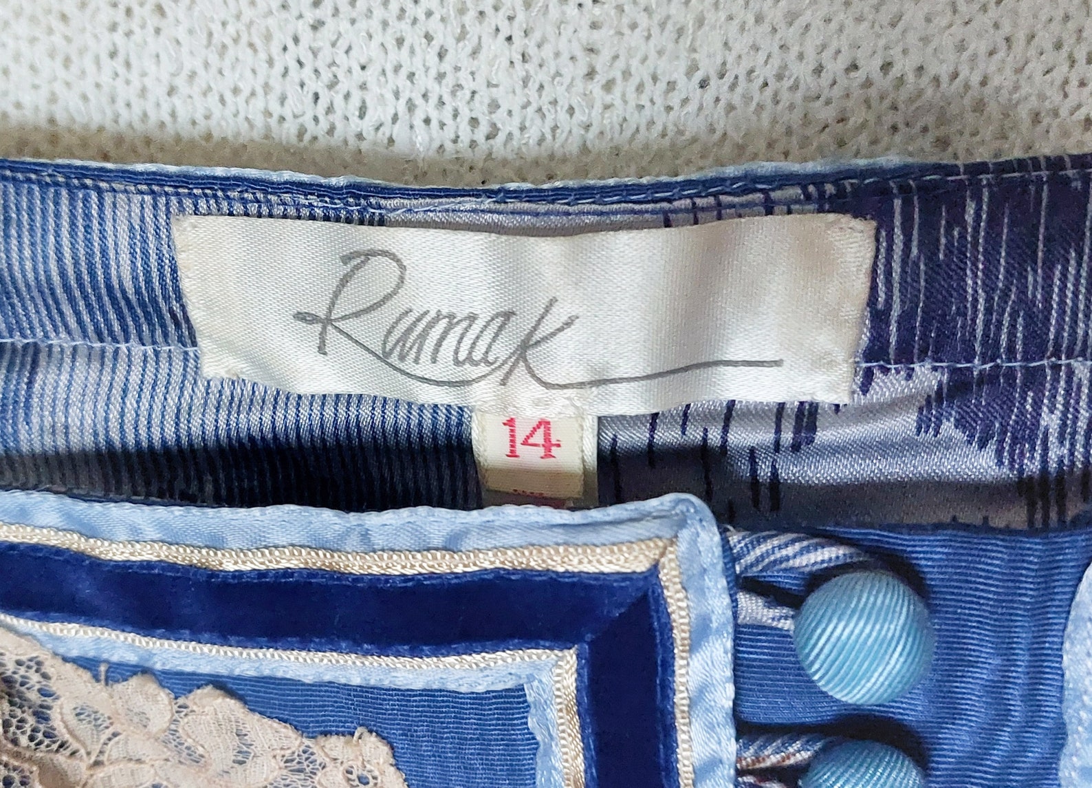 Rumak and Sample Original Rare 1970s Vintage Printed Blue Satin and ...