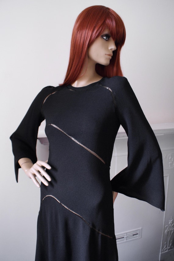 Alice Pollock rare vintage 1970s black moss crepe fla… - Gem