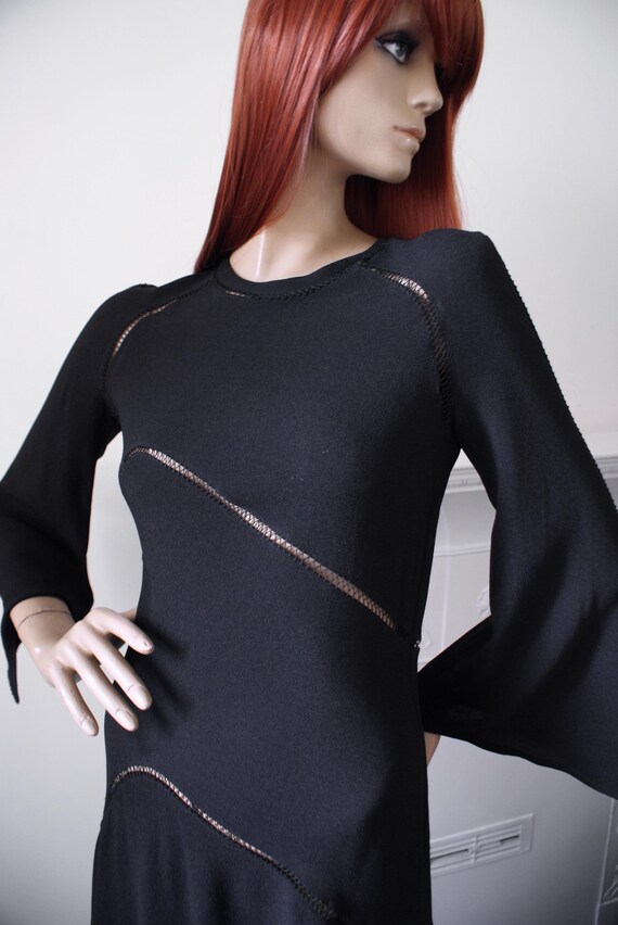 Alice Pollock rare vintage 1970s black moss crepe fla… - Gem