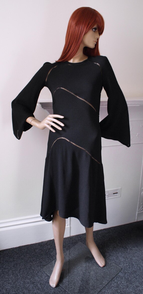 Alice Pollock rare vintage 1970s black moss crepe fla… - Gem