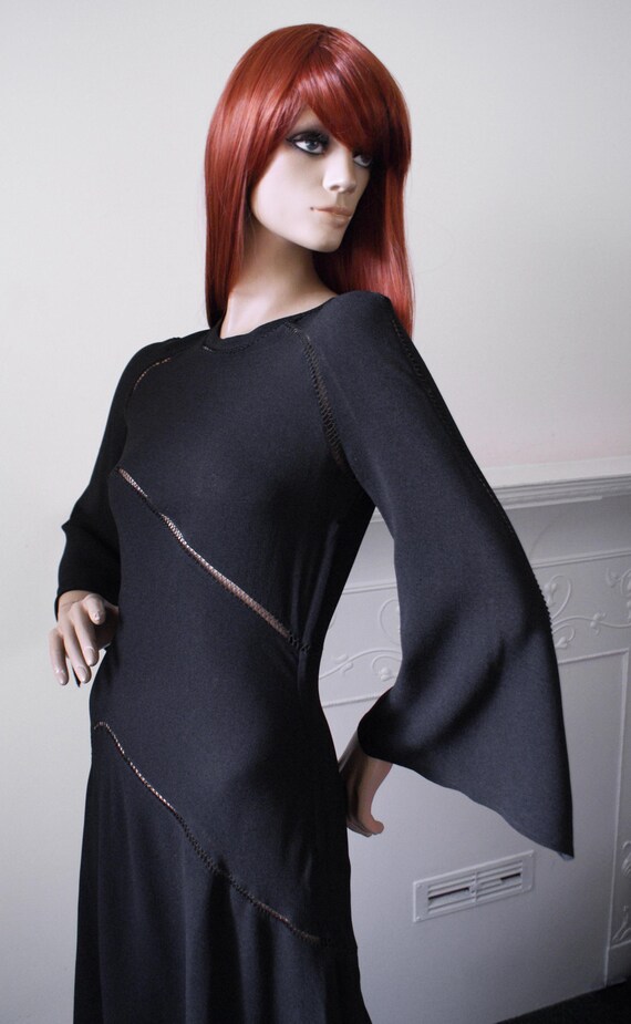 Alice Pollock rare vintage 1970s black moss crepe fla… - Gem