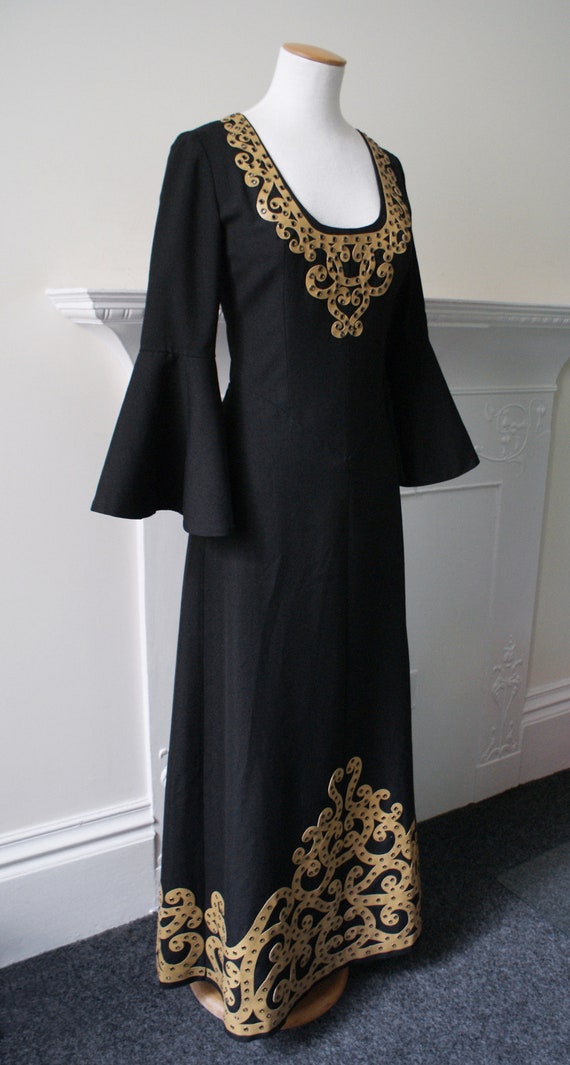 Water Gypsy medieval inspired 1960s/1970s black maxi … - Gem