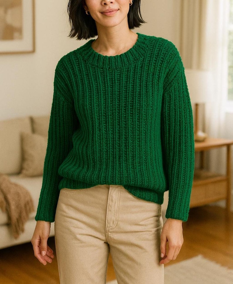 Chunky Ribbed Sweater Crochet Pattern | Beginner-friendly Pullover ...