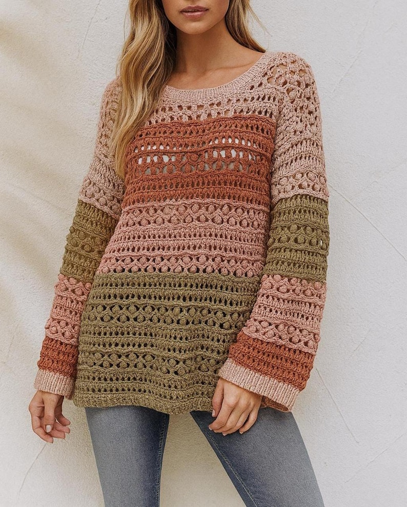 Color Block Crochet Sweater Pattern – Cozy Textured Pullover for Fall ...