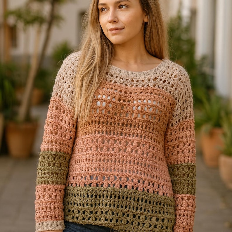 Color Block Crochet Sweater Pattern – Cozy Textured Pullover for Fall ...