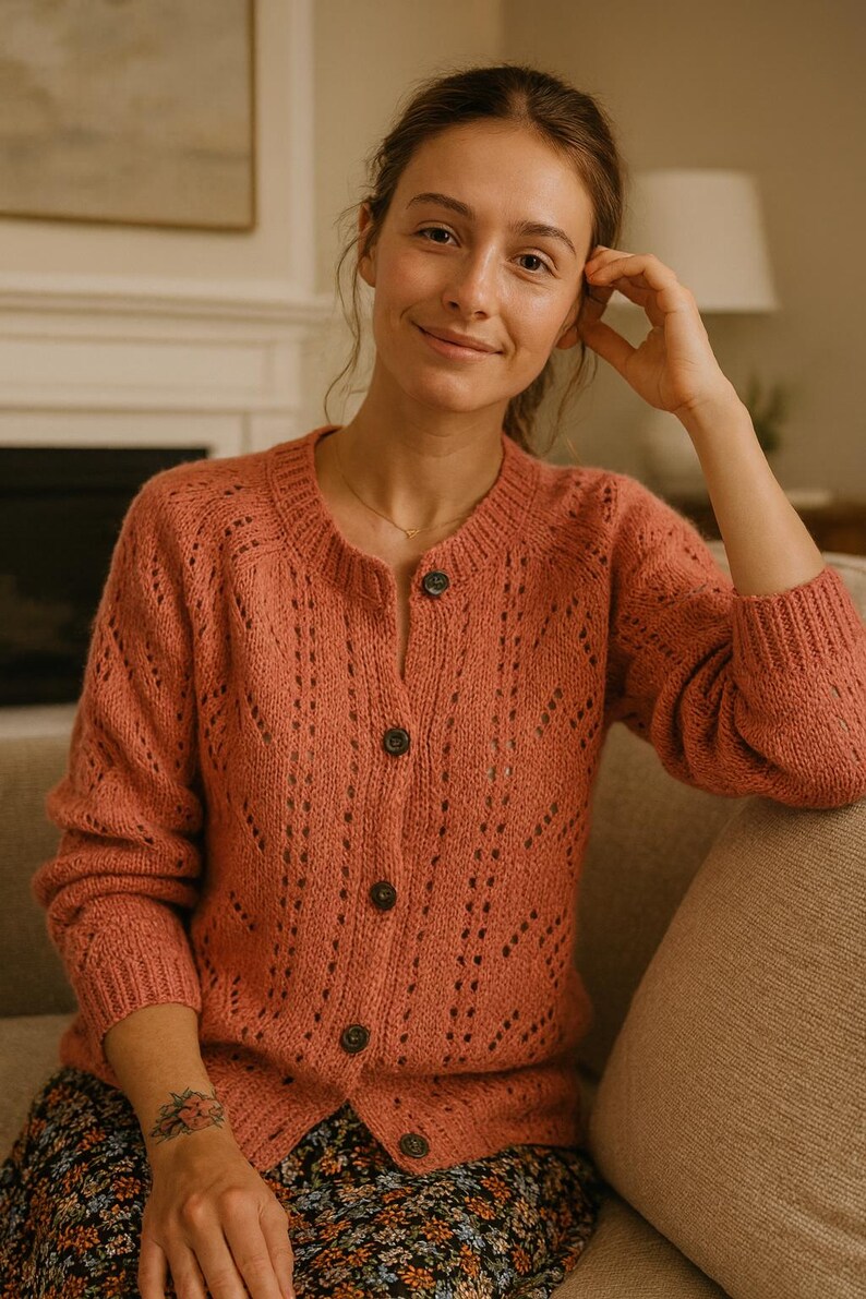 Diamond Lace Cardigan Pattern | Knit Sweater Digital Download - Etsy