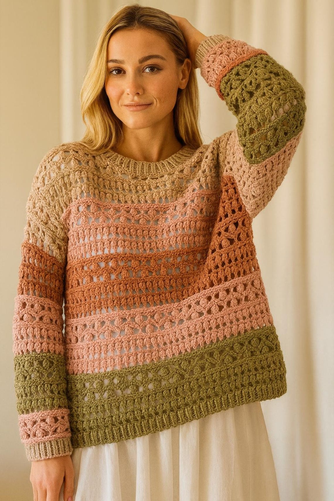 Color Block Crochet Sweater Pattern – Cozy Textured Pullover for Fall ...