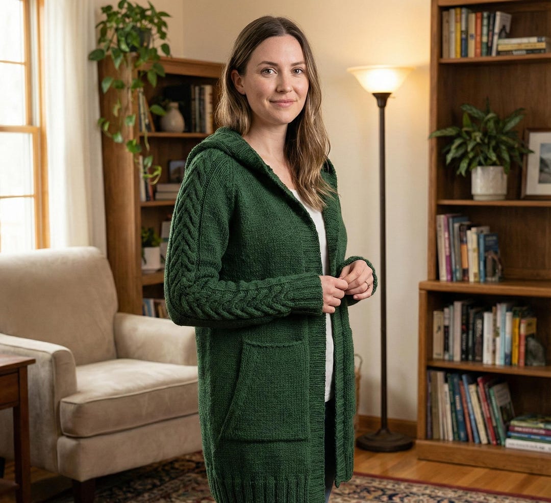 Hooded Cable Knit Cardigan Pattern | Long Cozy Cardigan | Women’s Knit ...