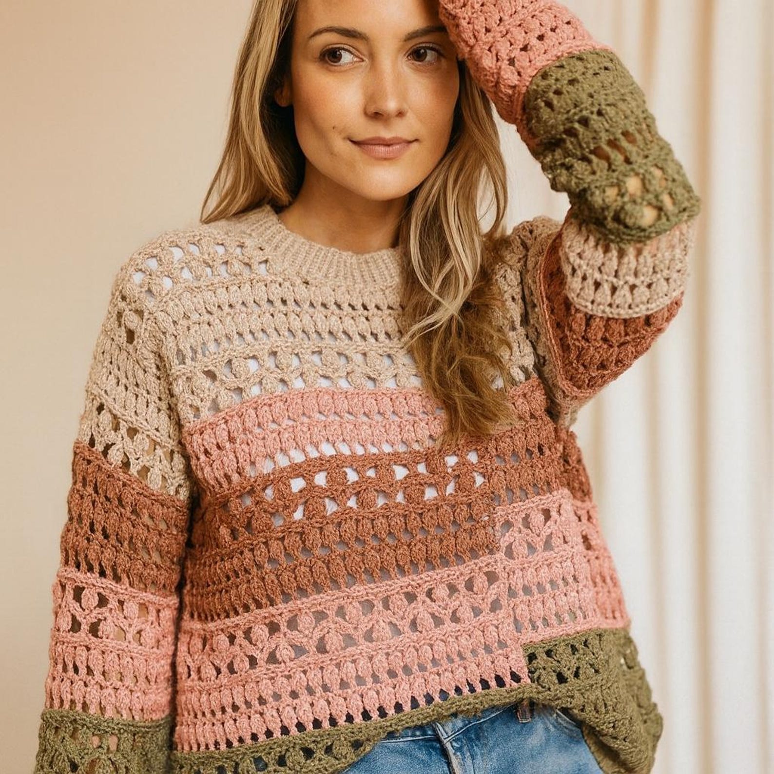 Color Block Crochet Sweater Pattern – Cozy Textured Pullover for Fall ...