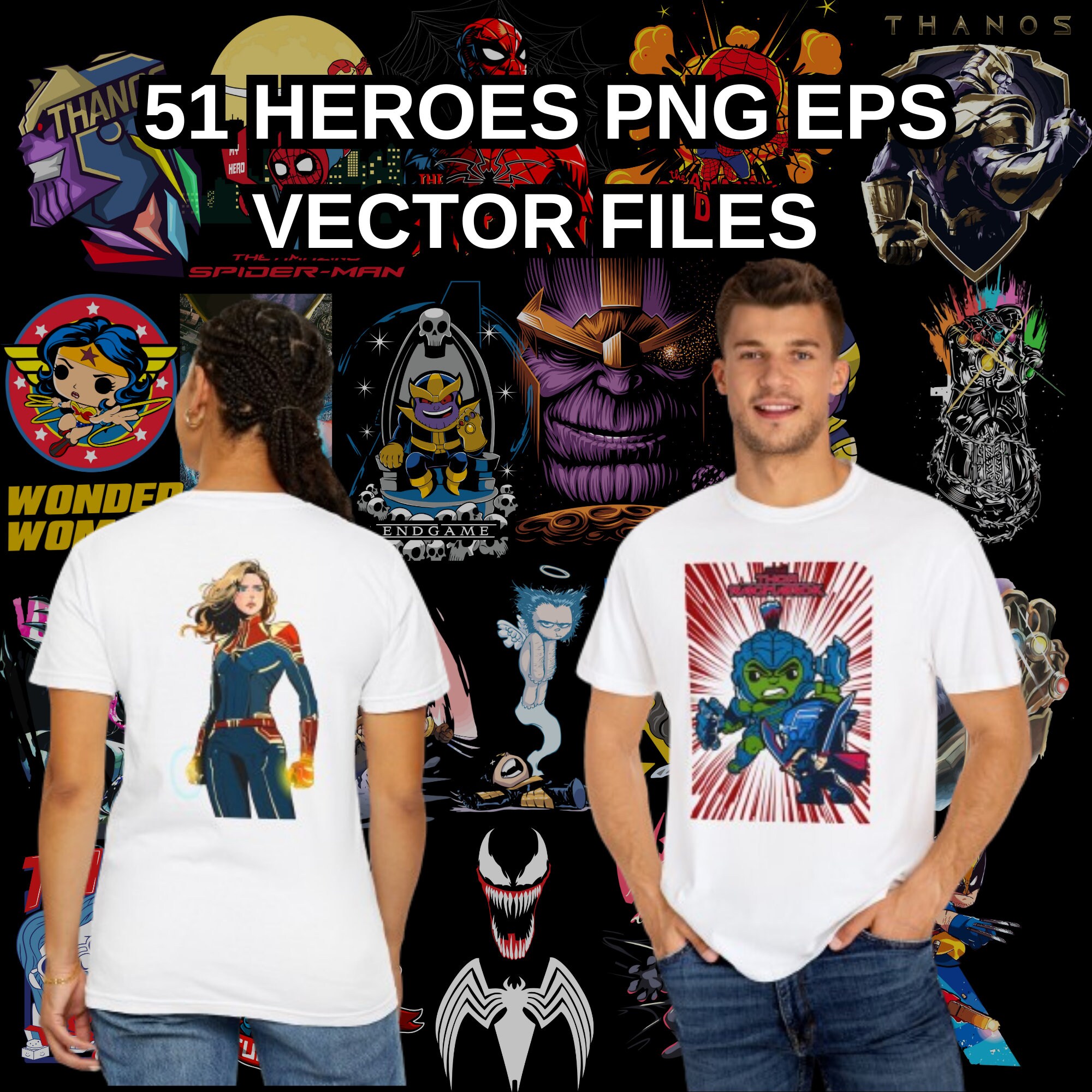 51 Heroes Design Bundle - EPS, PNG Graphics Collection, Instant ...