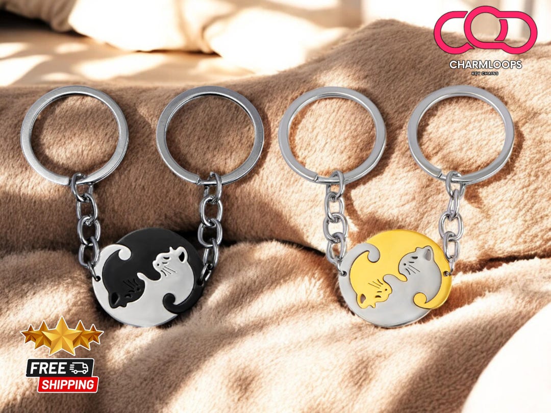 Yin Yang Hugging Kitty Keychain Set | Couple Puzzle Keychains | Long ...