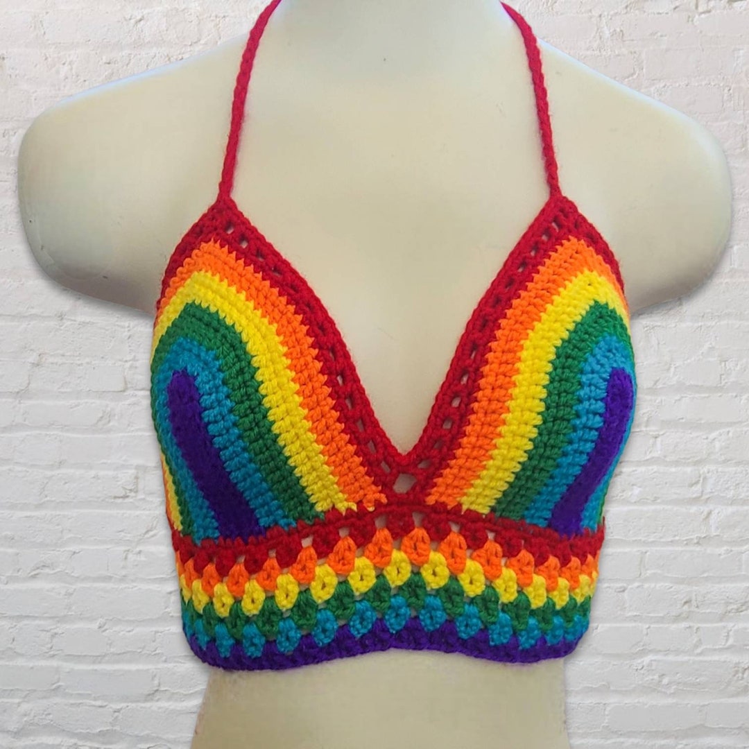 Crochet Rainbow Bikini Top, Colorful Halter Top, Lgbtq Halter Top ...