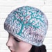 Wool Hat With Tree of Life, Gray and Teal, Wool Winter Cap, Crochet ...