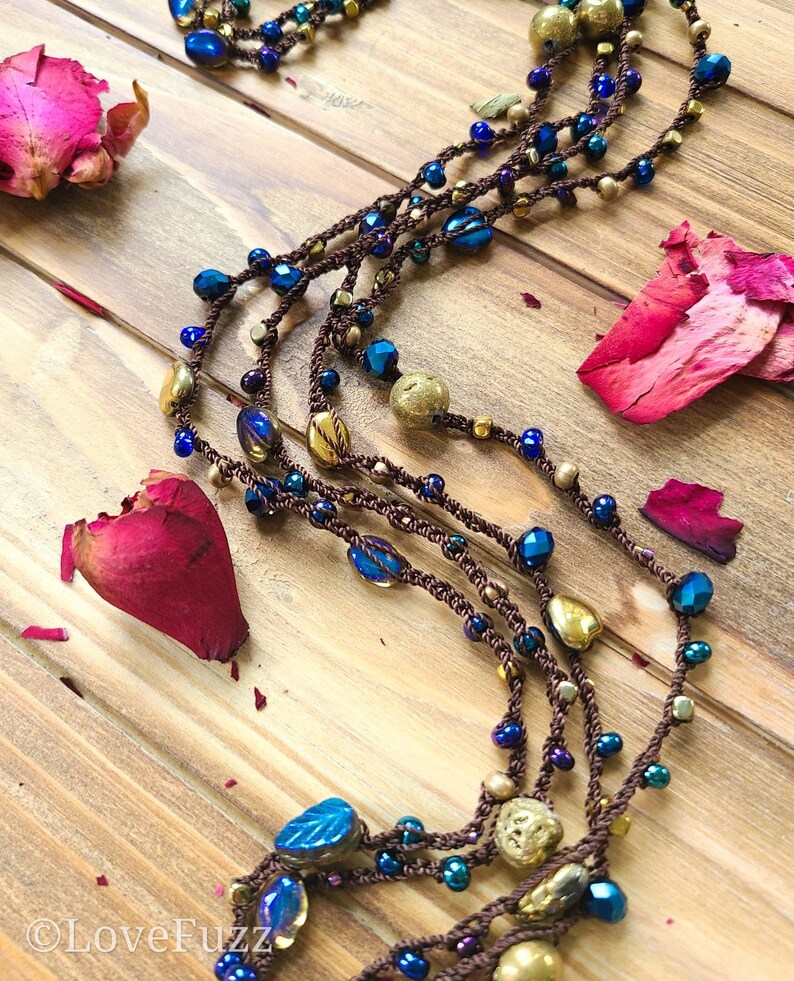 Long Beaded Necklace Delicate Crochet Necklace Wrap - Etsy