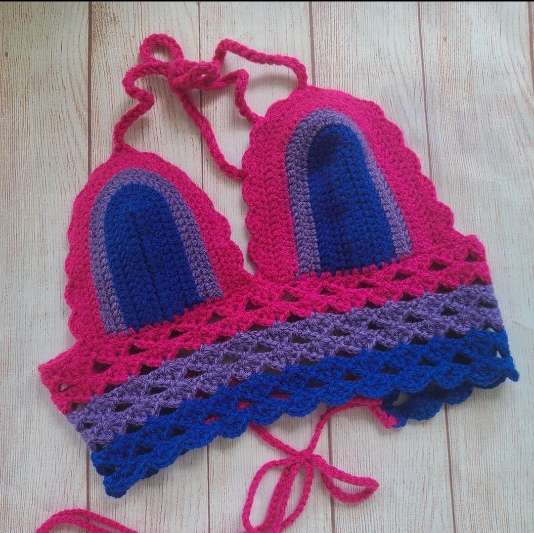 Crochet Bisexual Flag Bikini Top, Crochet Halter Top, Colorful Crop Top ...