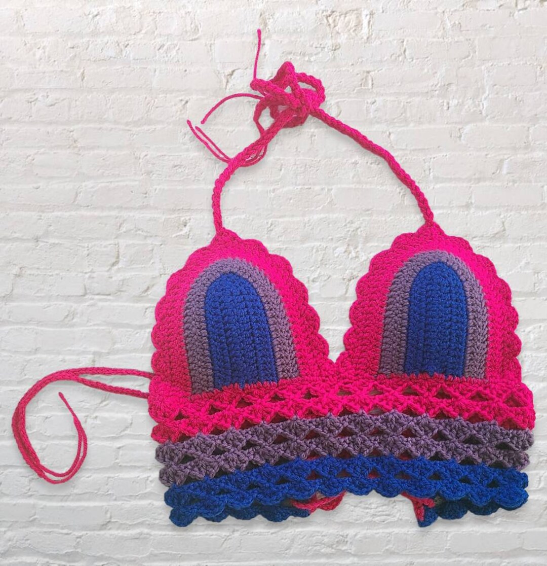 Crochet Bisexual Flag Bikini Top Crochet Halter Top Colorful - Etsy