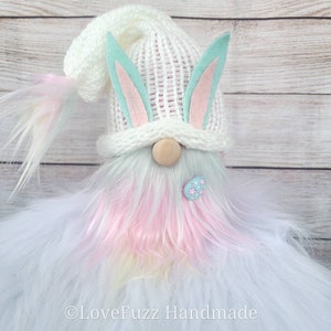 Easter Bunny Gnome, Spring Gnome, Knit Plush, White, Pink, Flower ...