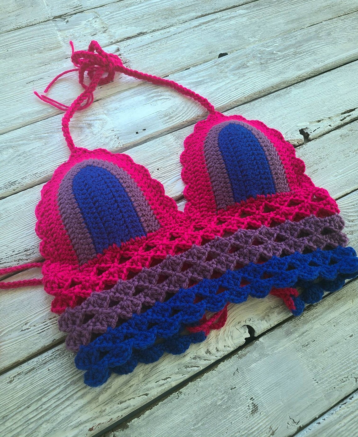 Crochet Bisexual Flag Bikini Top Crochet Halter Top Colorful - Etsy