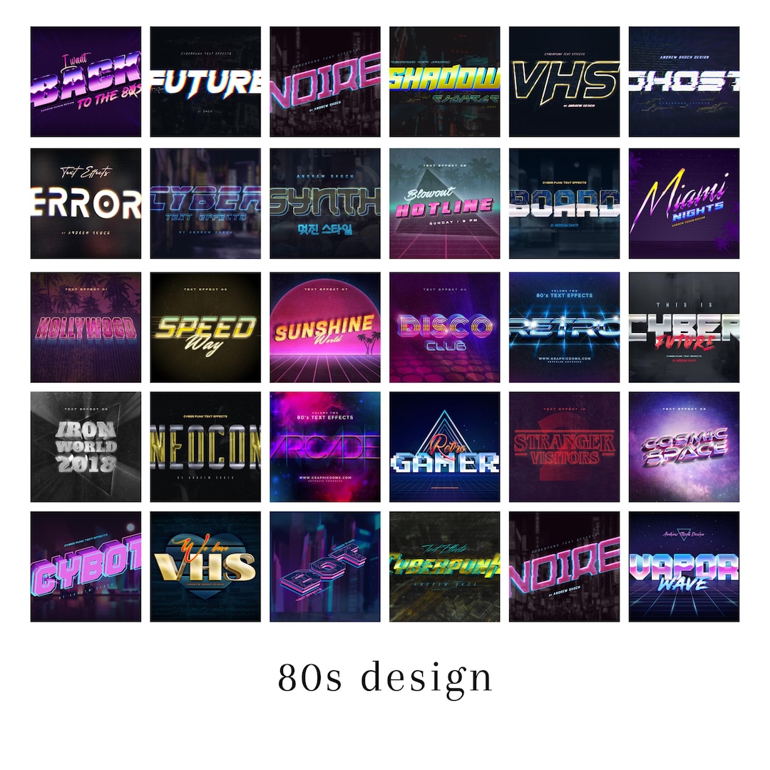 80s Retro Style Text Graphic, Modern Neon Fonts Bundle, Vaporwave ...