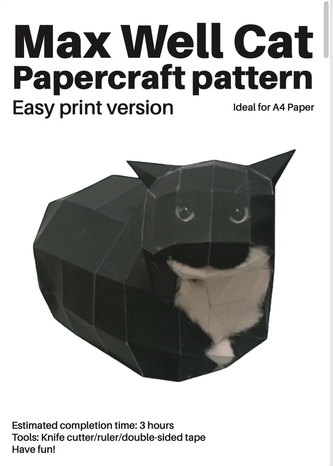 Easy A4 Print Version- Maxwell the Cat - 3D Papercraft Template ...