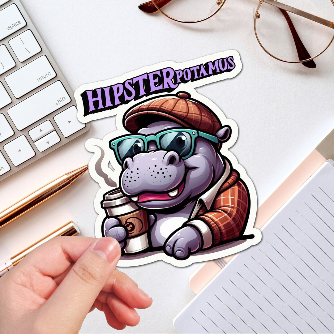 Hippopotamus Sticker Pun, Funny Hipster Gift, Back to School, Gift for ...
