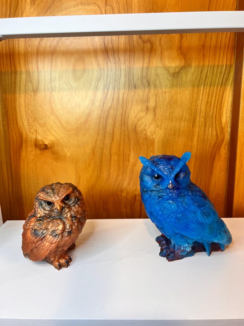 Blue and Red Large Weighted Resin Owl Statue. Message for Custom Colors ...