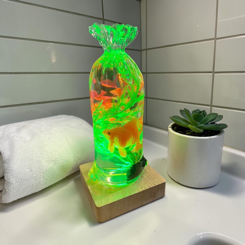 New Look, Resin Goldfish in a Bag Night Light: Color Changing LED Lamp ...