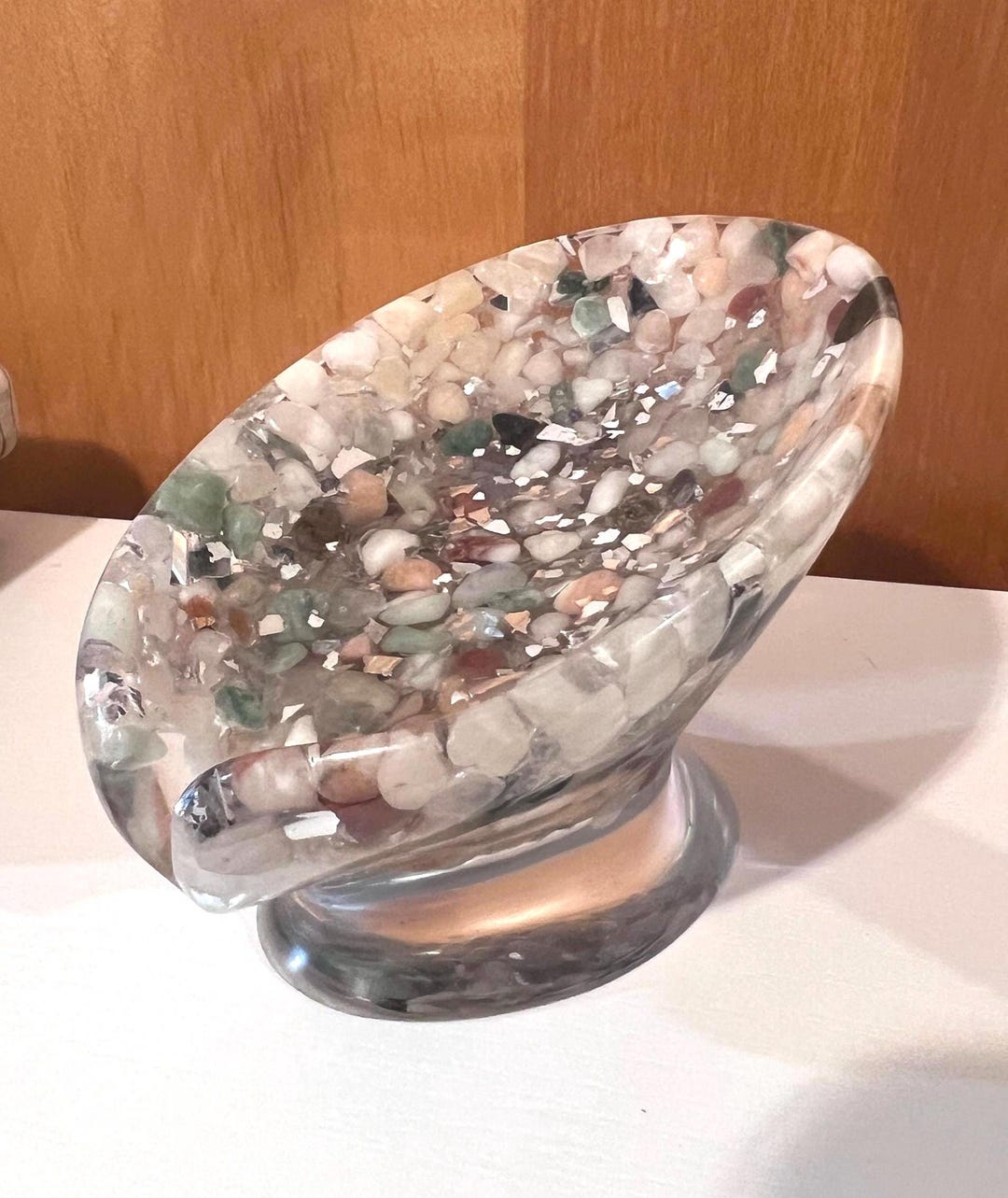Self-draining Resin Soap Dish: Polished Stone & Crystal Inclusions - Etsy