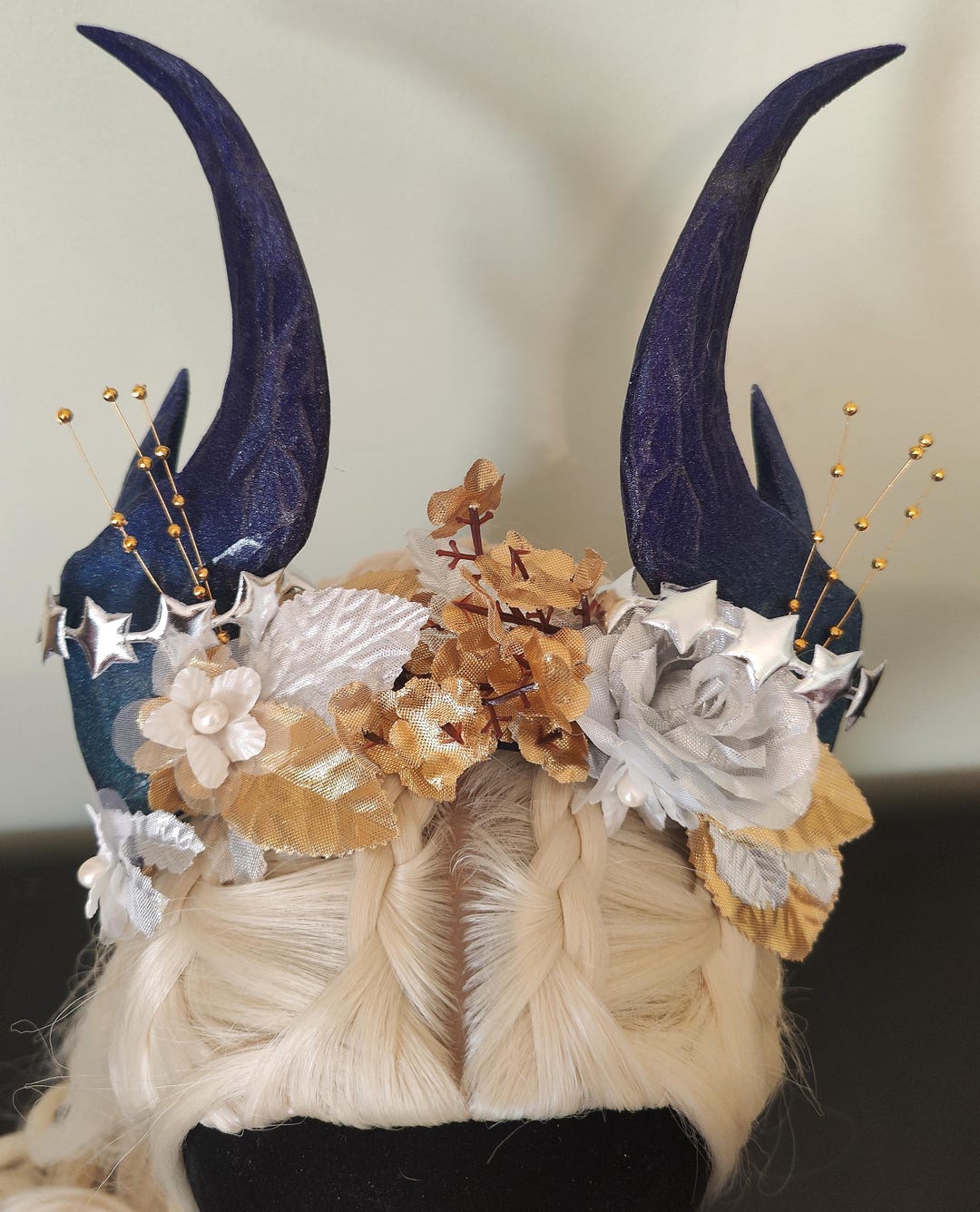 Galaxy Dragon Horn Flower Crown, Silver Floral Tiara, Cosmos Headpiece ...