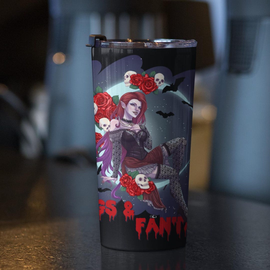 Vampire Pinup Moon Rose Stainless Steel Tumbler, Gothic Halloween ...