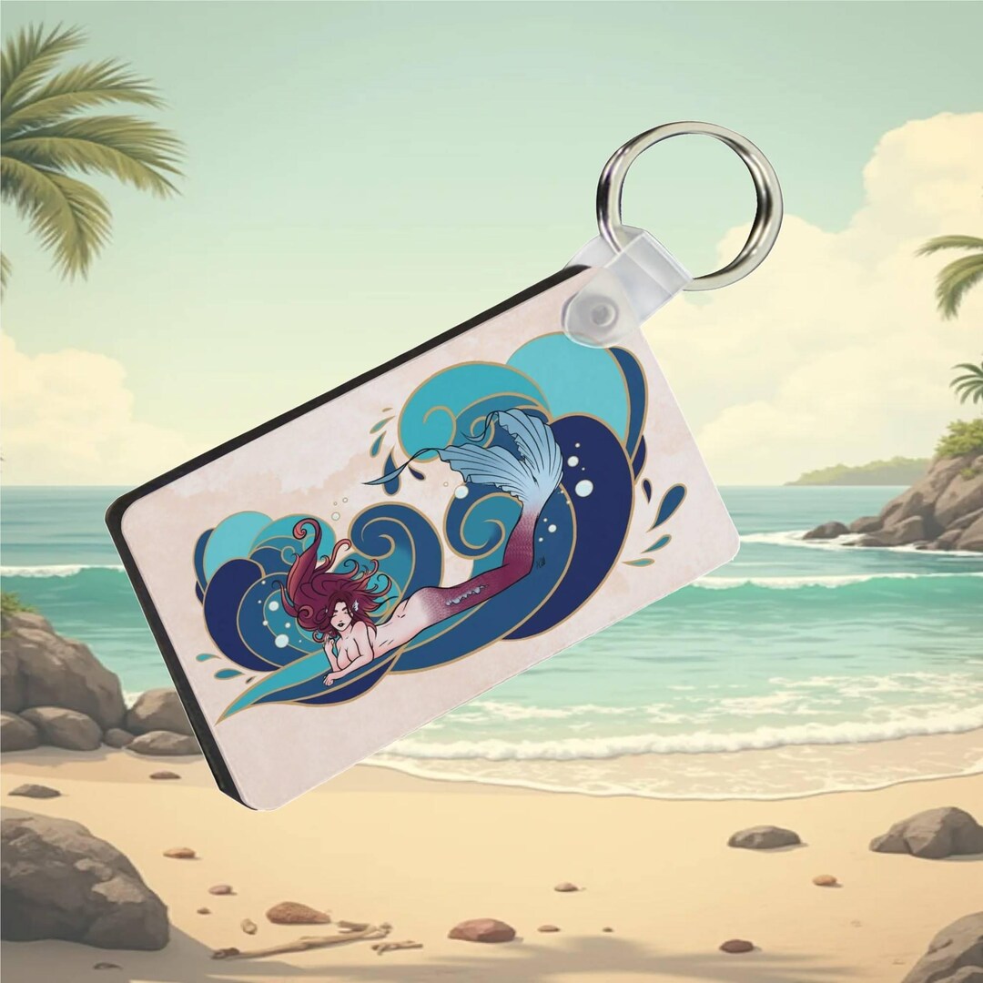 Sexy Mermaid Pinup Girl MDF Wood Keychain Rectangle, Elegant Art ...