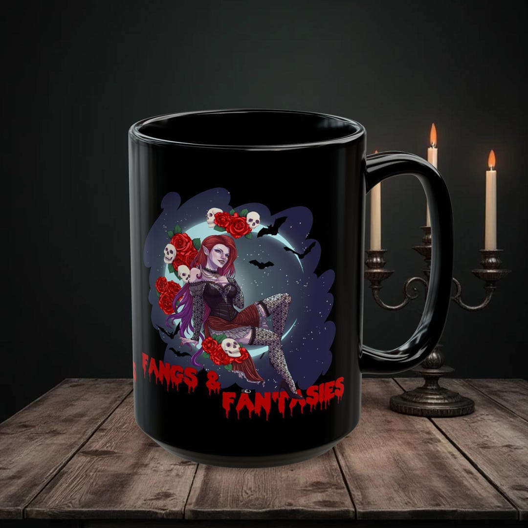 Vampire Pinup Black Ceramic Mug, Sexy Vampire Pinup Mug, Fangs and ...